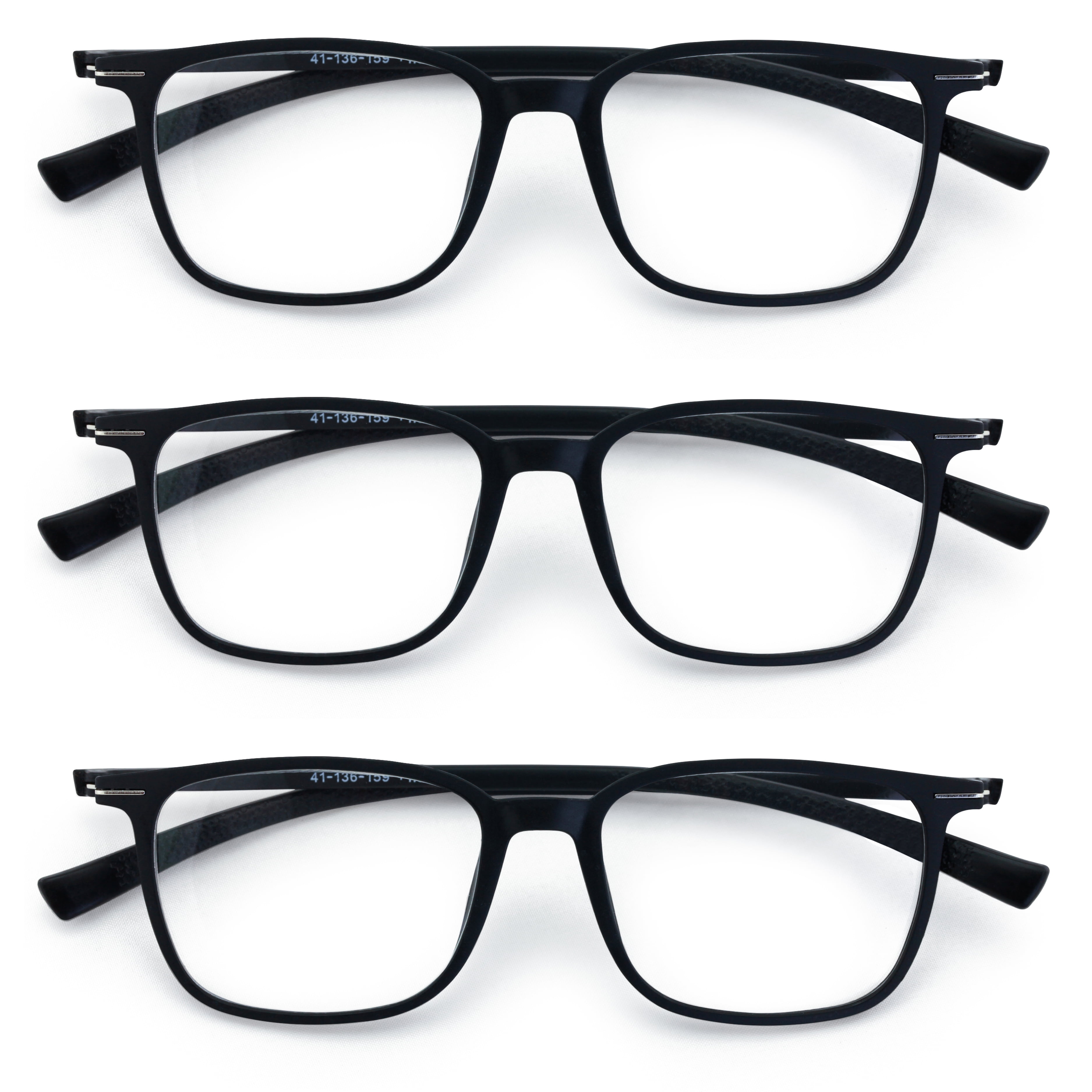 3 Pairs Wide Fitment Men Reading Glasses - Super Lightweight TR90 Frame ...