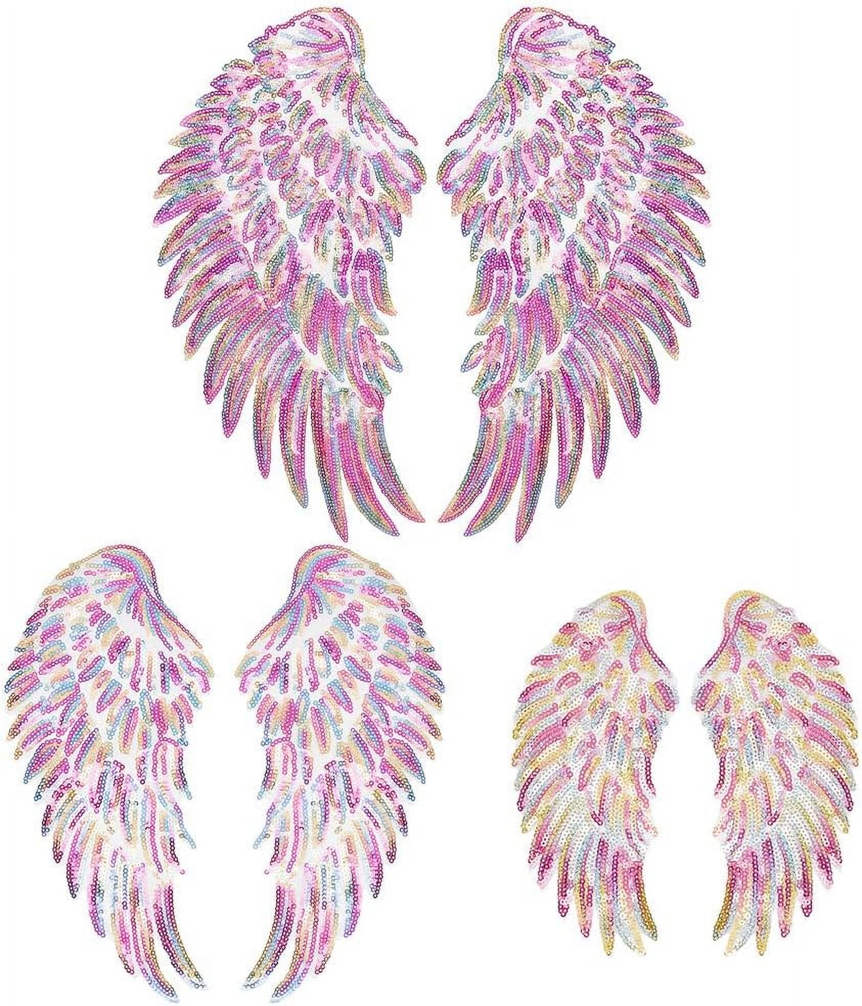 3 Pairs Wing Sequin Cloth Patches 3 Sizes Fuchsia Angel Wing Appliques ...