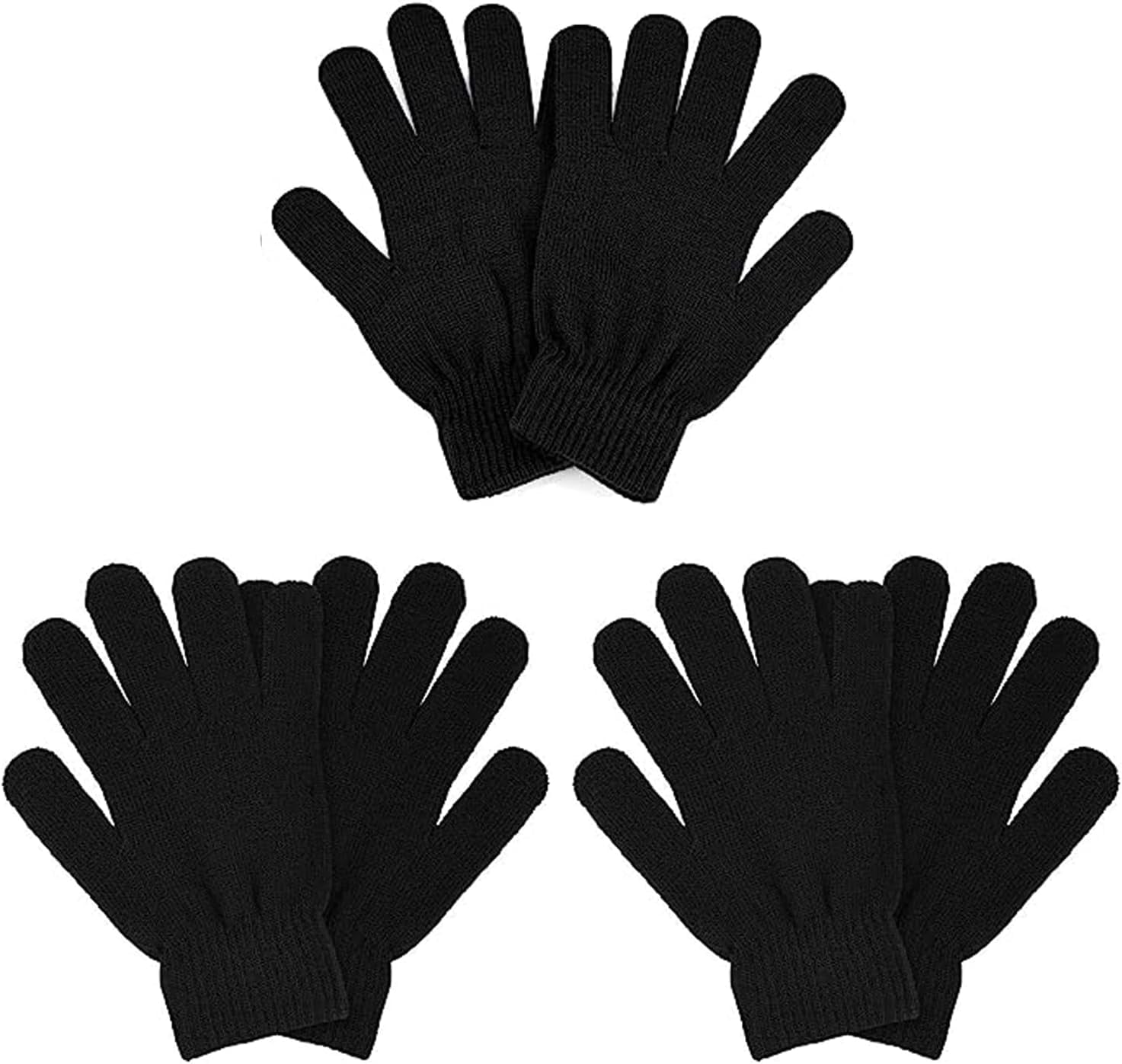 3 Pairs Winter Magic Gloves Adults Warm Stretchy Unisex Black Gloves ...