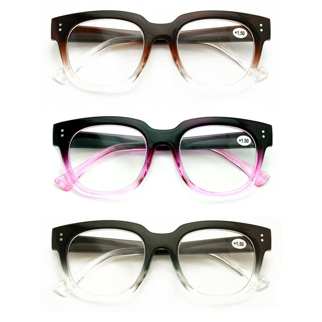 3 Pairs Women Bold Reading Glasses - Comfortable Oversized Clear Lens ...