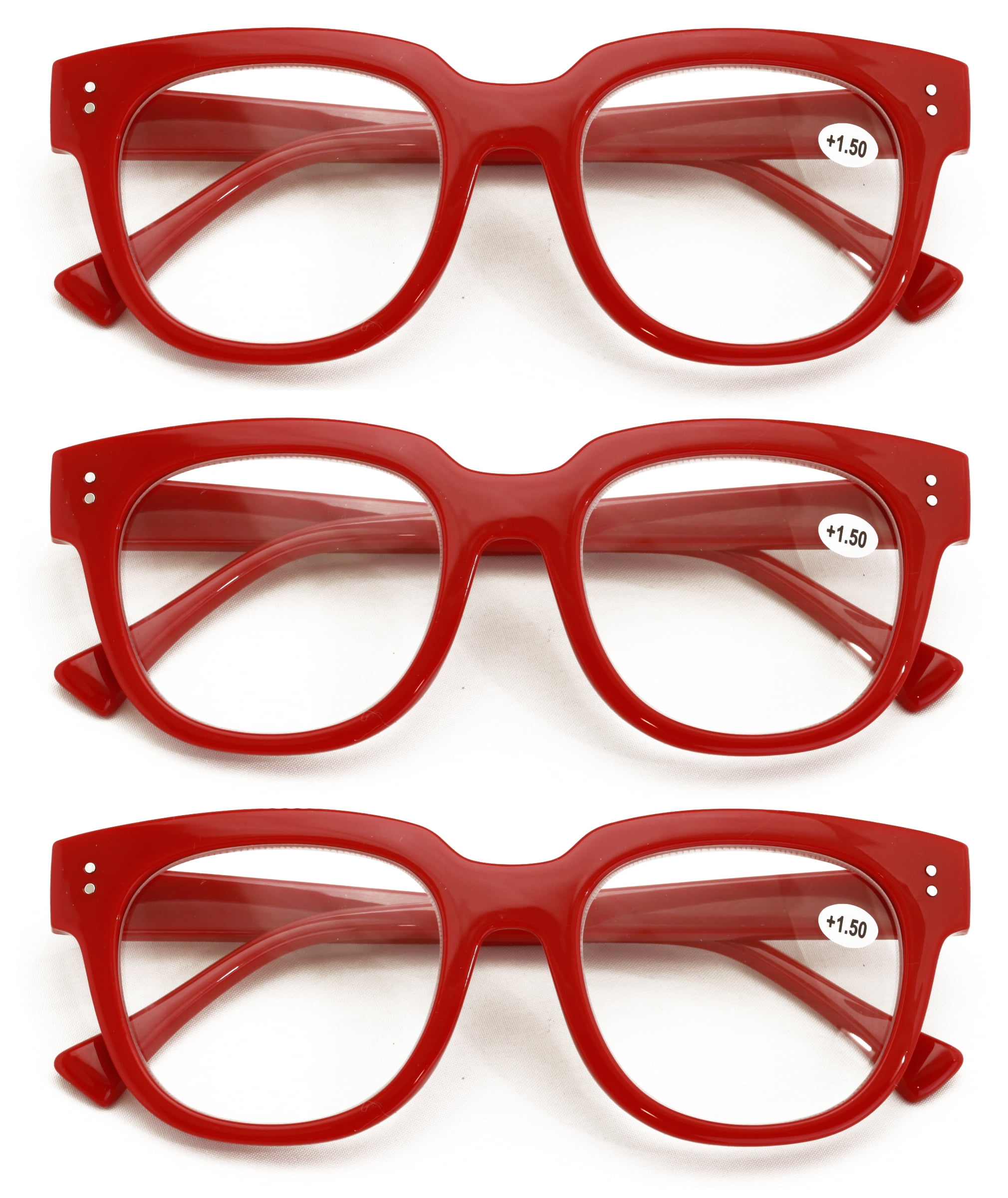 3 Pairs Women Bold Reading Glasses - Comfortable Oversized Clear Lens ...