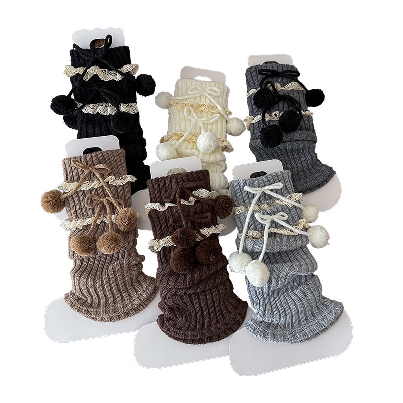 3 Pairs Women Colorful Pom Pom Lace Trim Cute Versatile Warm Thick Over ...