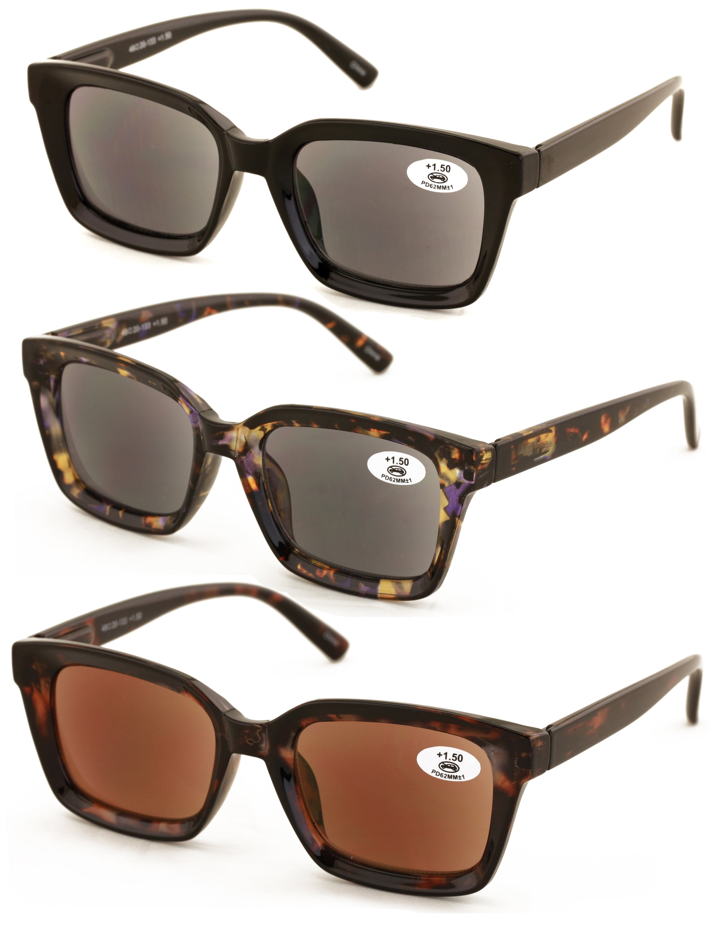 3 Pairs Women Outdoor Reading Sunglasses Lightweigh Full Lens Readers ...