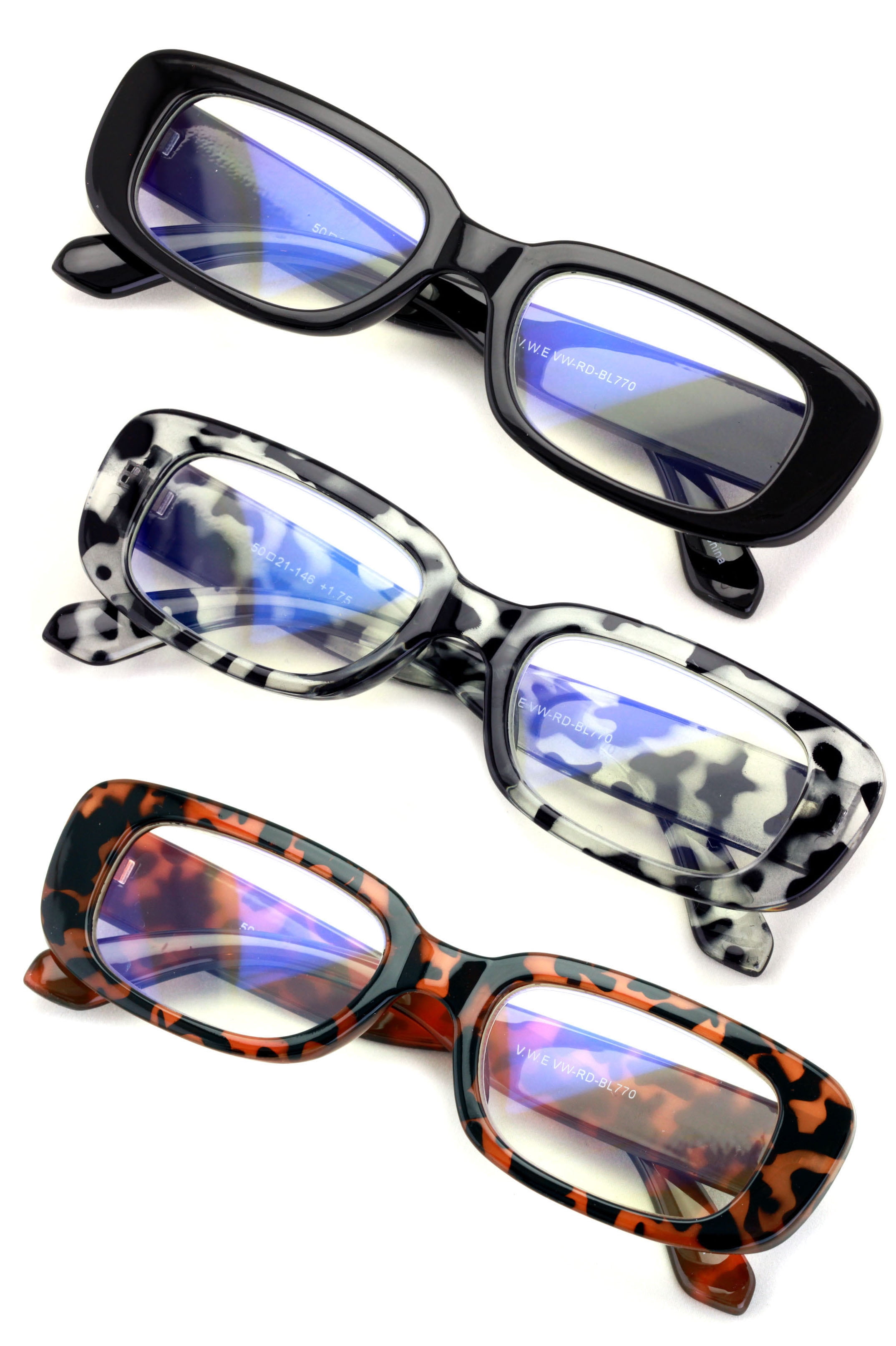 3 Pairs Women Rectangle Blue Light Blocking Reading Glasses Retro Bold ...