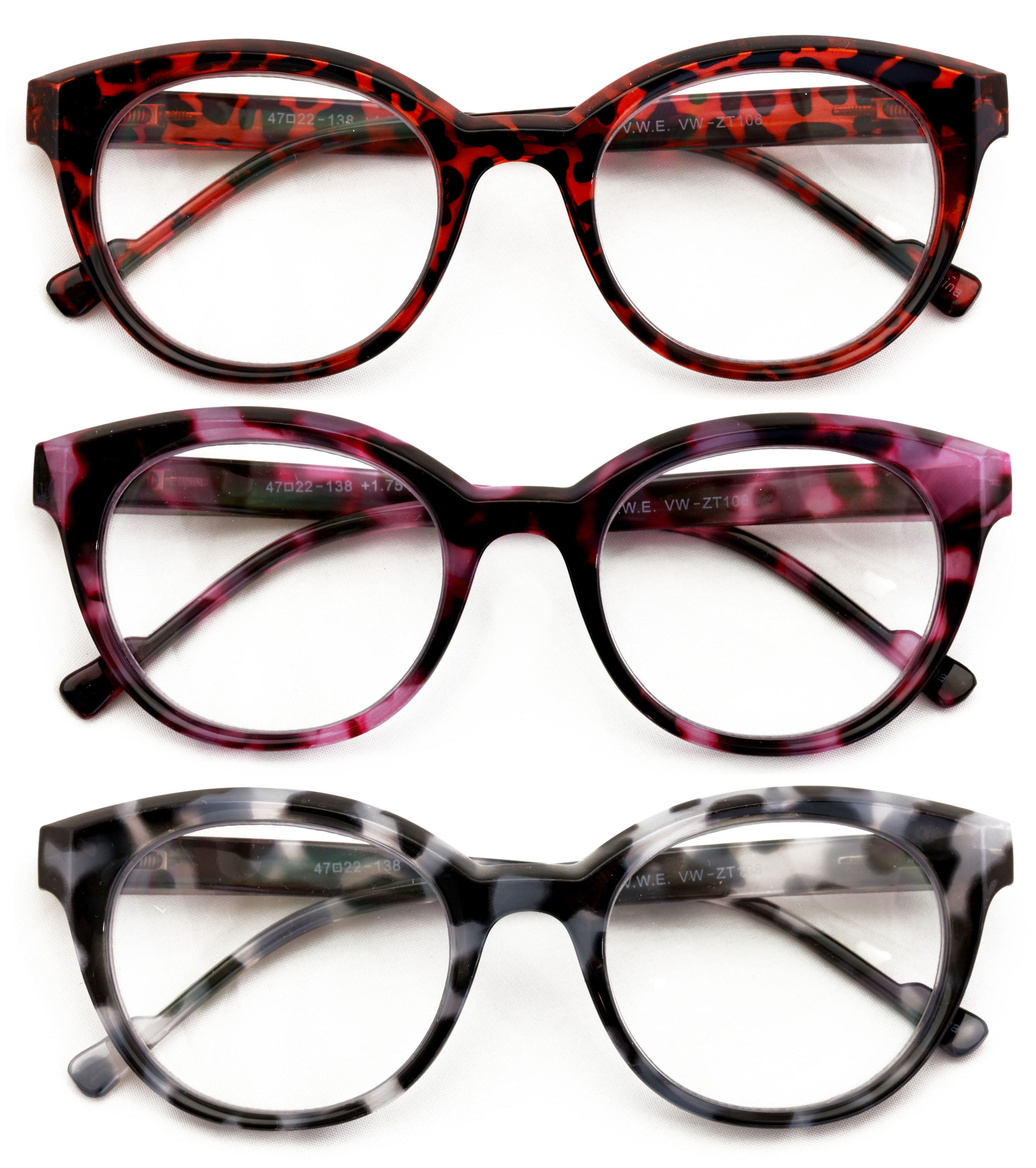 3 Pairs Women Round Marble Tortoise Reading Glasses - Comfotable Spring ...