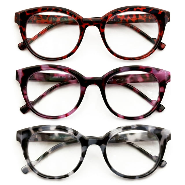 3 Pairs Women Round Marble Tortoise Reading Glasses - Comfotable Spring ...