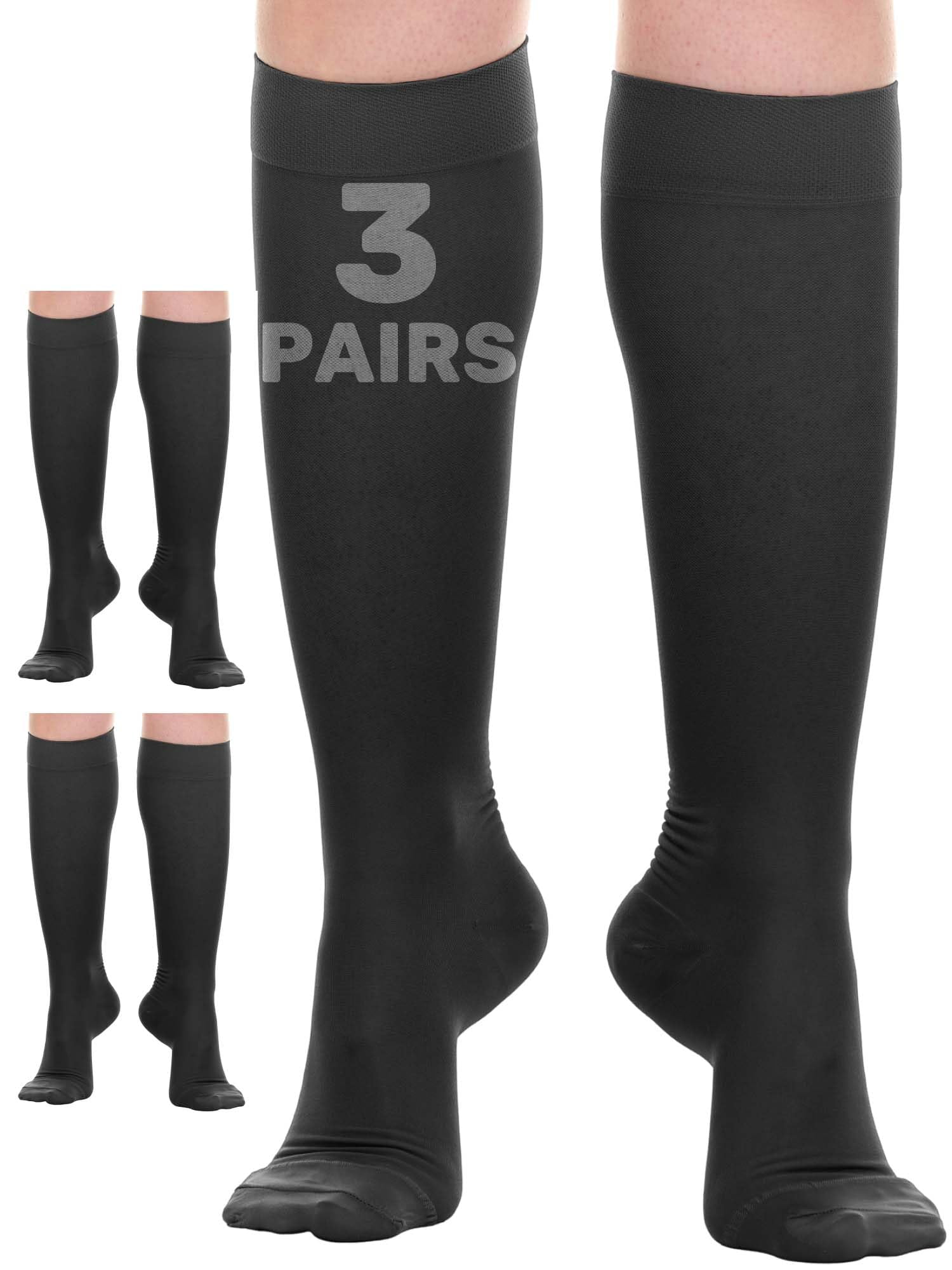 3 Pairs Women Sheer Compression Socks 20-30mmHg for Circulation, Black ...
