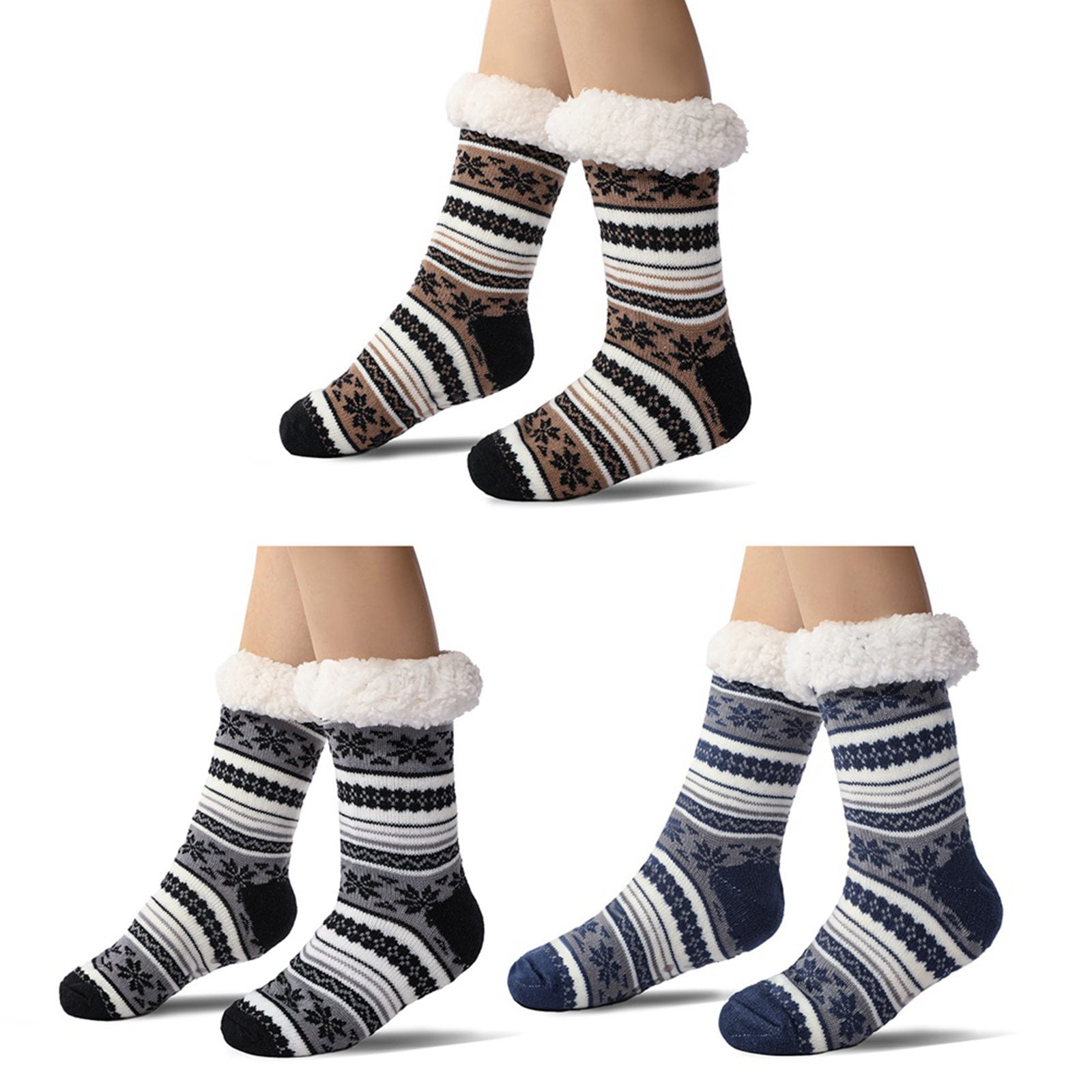 3 Pairs Women Teens Girls Winter Thick Slipper Socks Non Slip Warm ...