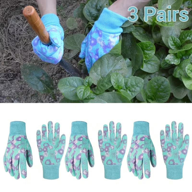 3 Pairs Women's Floral Cotton Garden Gloves - Comfortable & Stylish ...