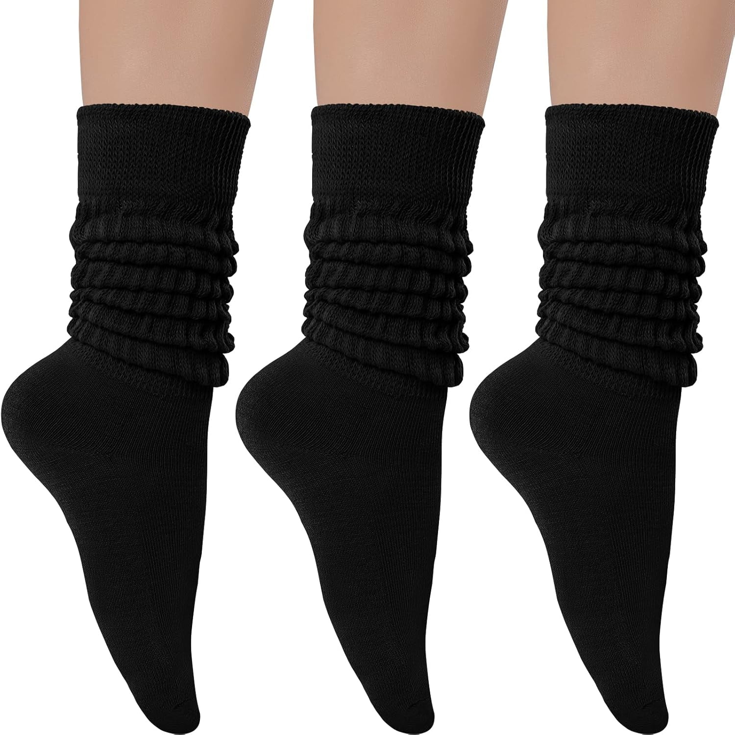 3 Pairs Women's Slouch Socks Cotton Knit Knee High Tube Scrunch Sock Size 6-11 - Walmart.com