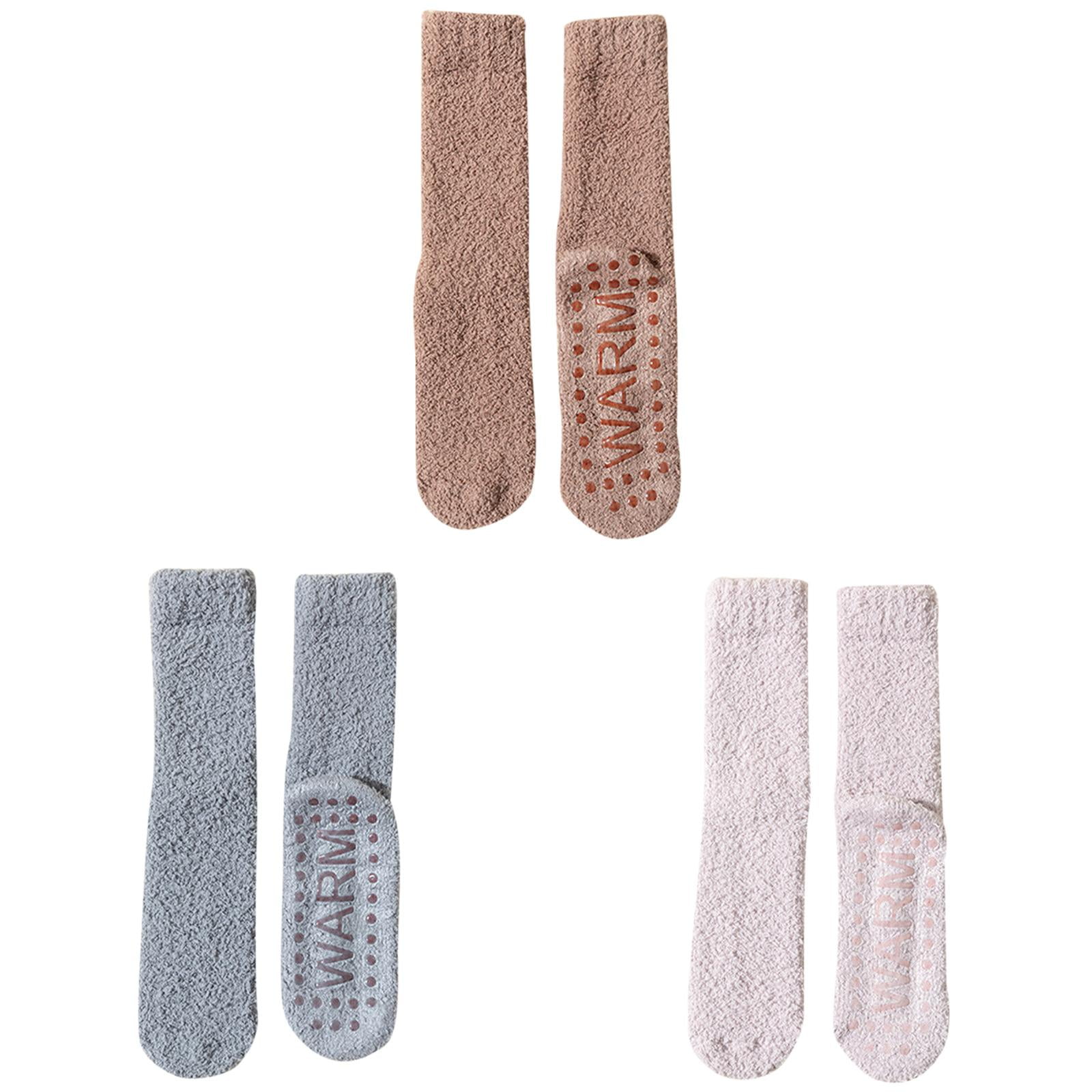 3 Pairs Womens Fuzzy Socks Winter Sleeping Floor Non Slip Silicone ...