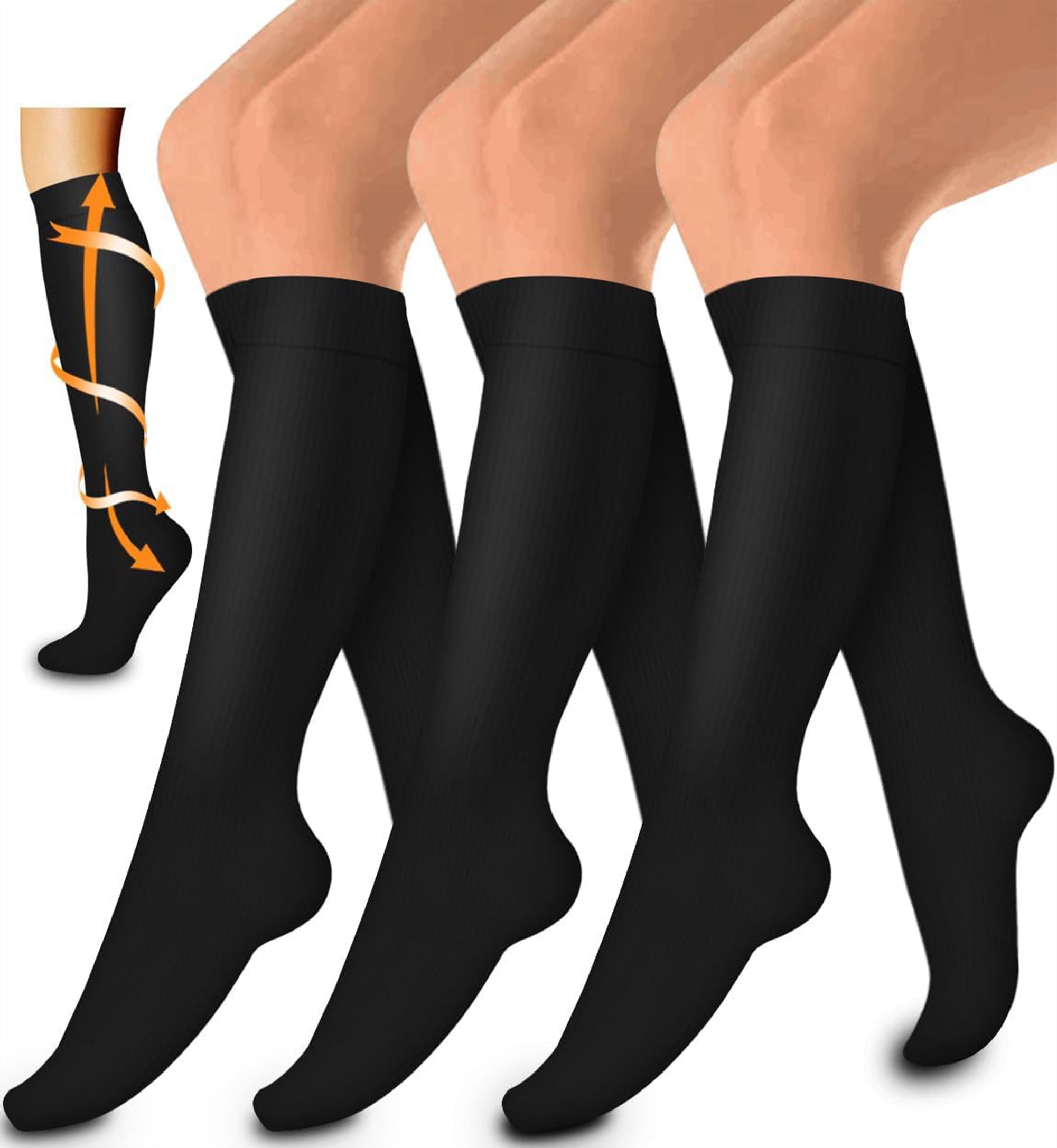 3 Pairs XL Black Compression stockings Knee-length socks Easy-on/Easy ...
