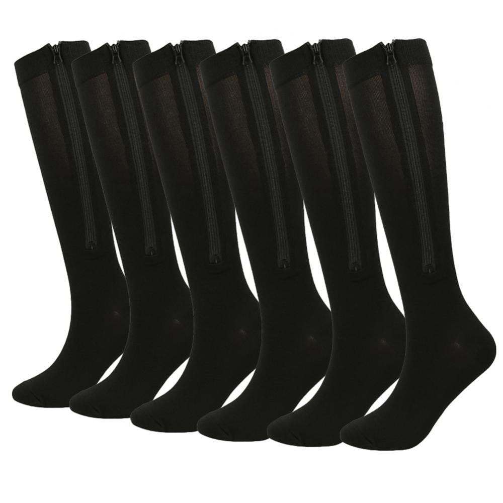 3 Pairs Zipper Compression Socks Thigh High 20-30 mmHg Compression ...