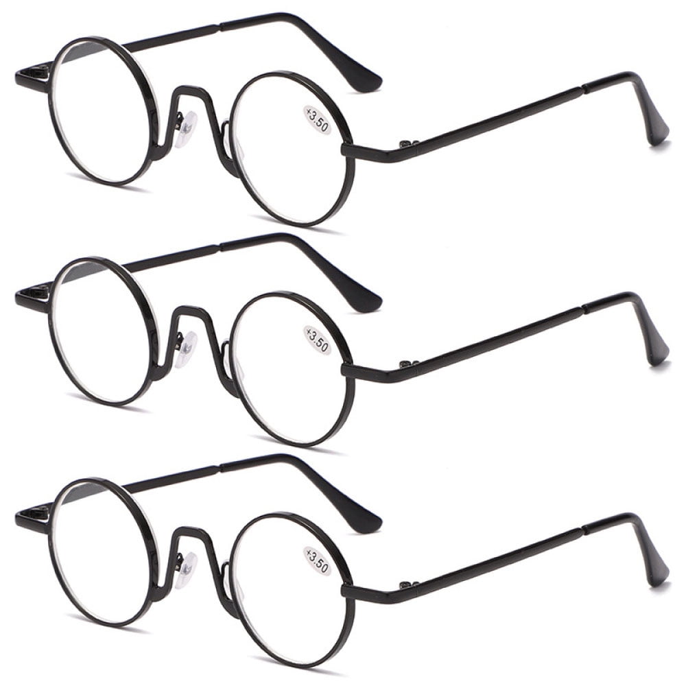 3 Pairs Of 40mm Creative Small Round Black Reading Glasses Presbyopic Glasses Steampunk Fashion