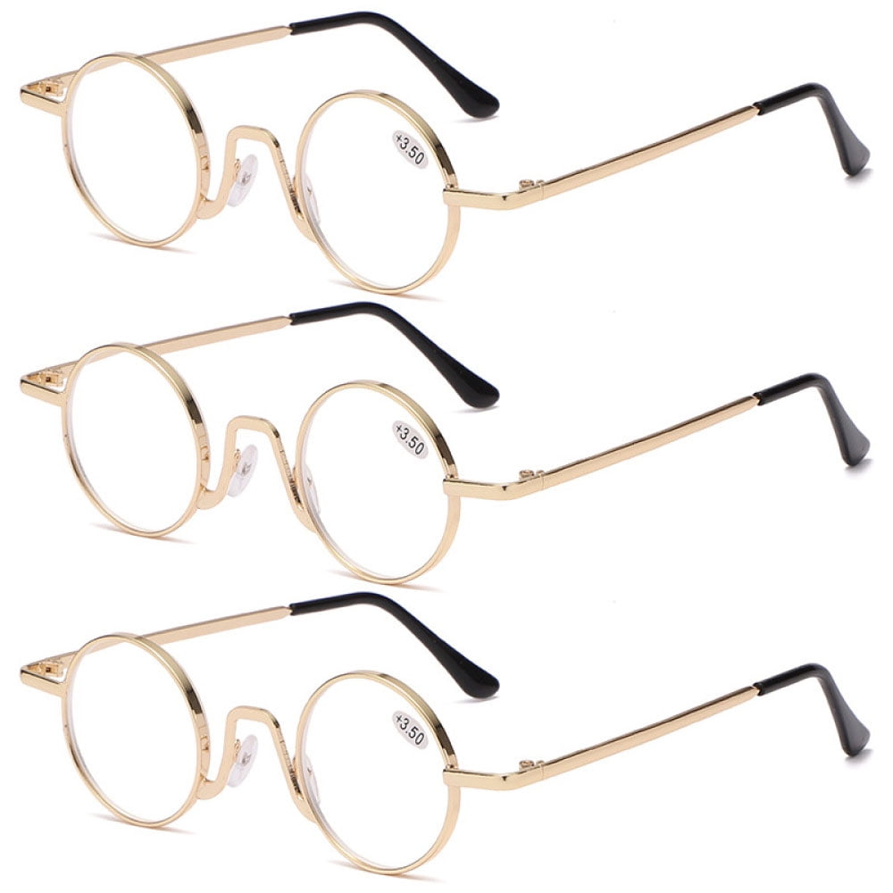3 Pairs of 40mm Creative Small Round Gold Reading Glasses Presbyopic ...