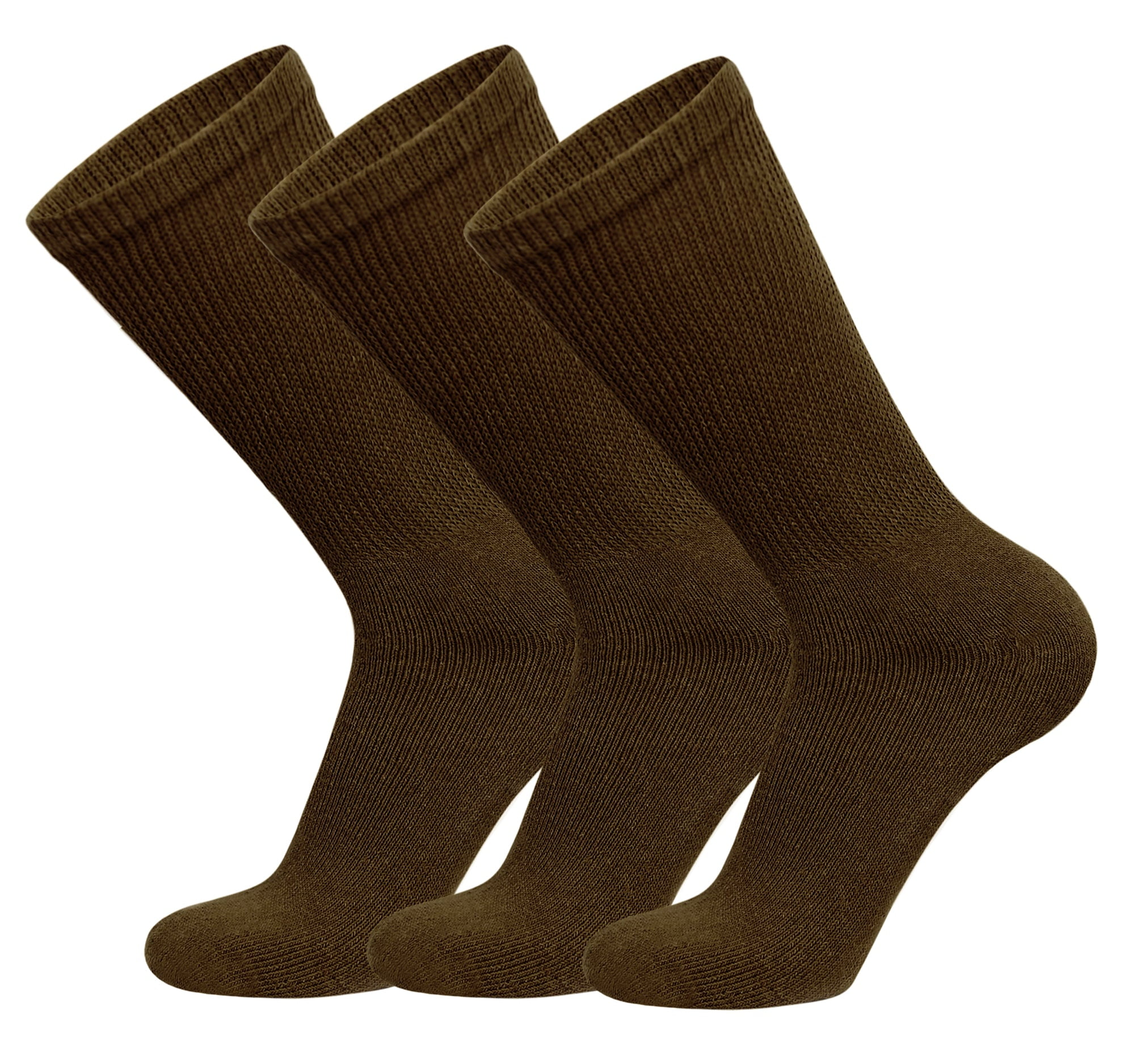 Brooklyn Socks, 3 Pairs Big and Tall Diabetic Cotton Crew Socks, Brown ...