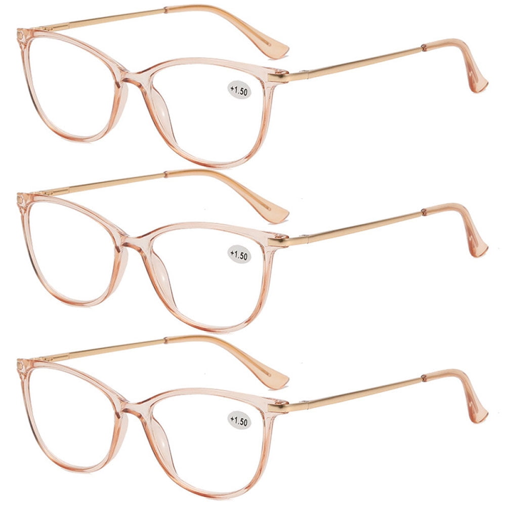 3 Pairs of Cat Eye Transparent Brown Reading Glasses 2.50, Lightweight ...