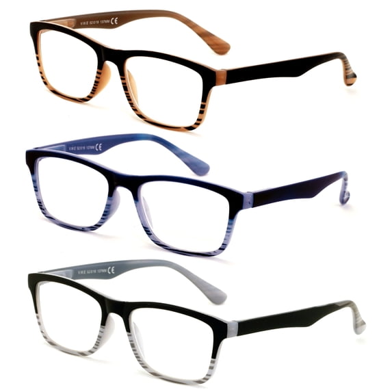 V.W.E., 3 Pairs Rectangular Reading Glasses, Spring Hinge, Clear Lens ...