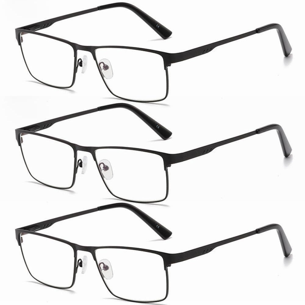 3 Pairs of Mens Classic HD Rectangle Reading Glasses +2.5, Metal Black ...