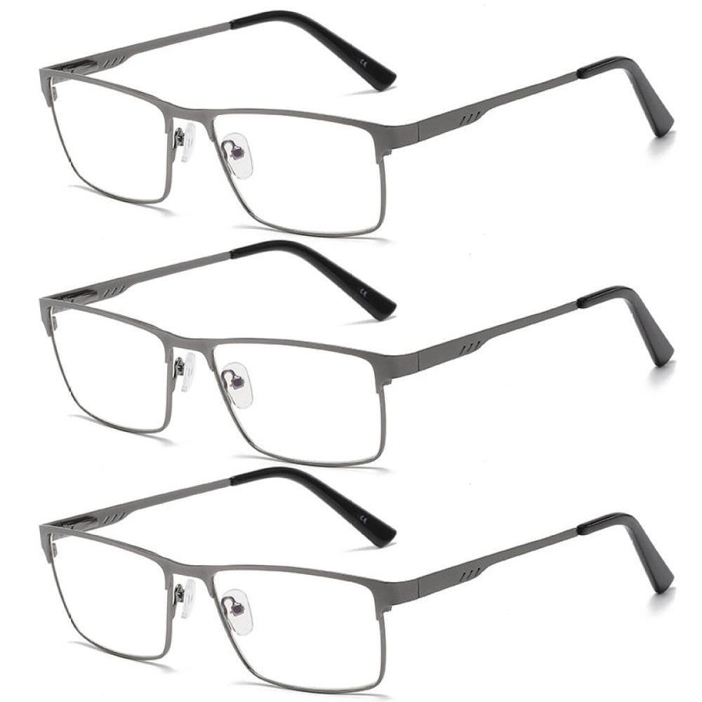 3 Pairs of Mens Classic HD Rectangle Reading Glasses +4.0, Metal ...
