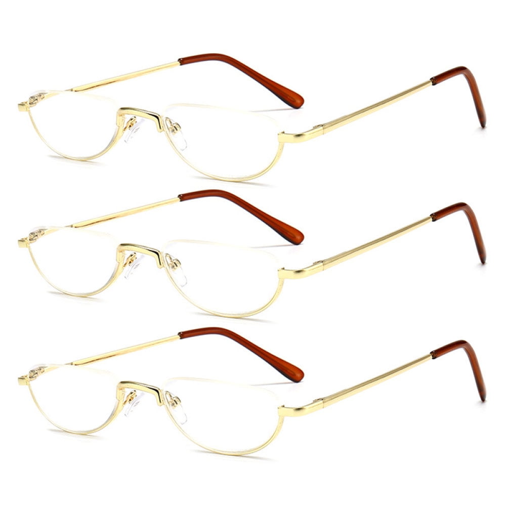 3 Pairs of Mens Half Moon Spring Hinge Gold Reading Glasses 3.00 Womens ...