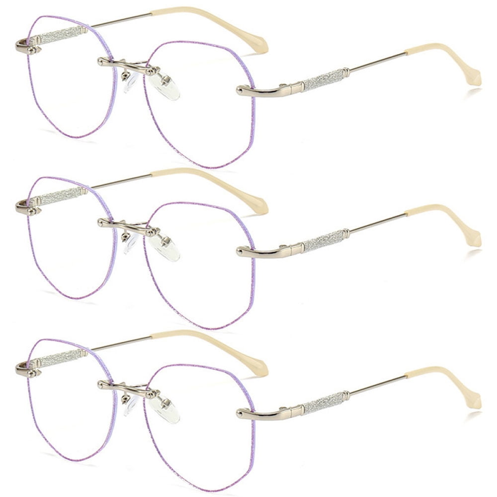 3 Pairs of New Frameless Trimmed Anti-blue light Purple Polygon Reading ...