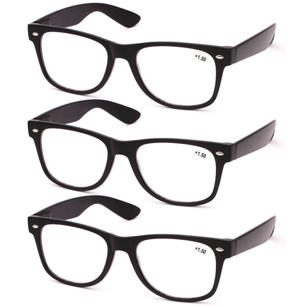 3 Pairs of Oversized Square Classic Black Reading Glasses +1.00 Spring ...