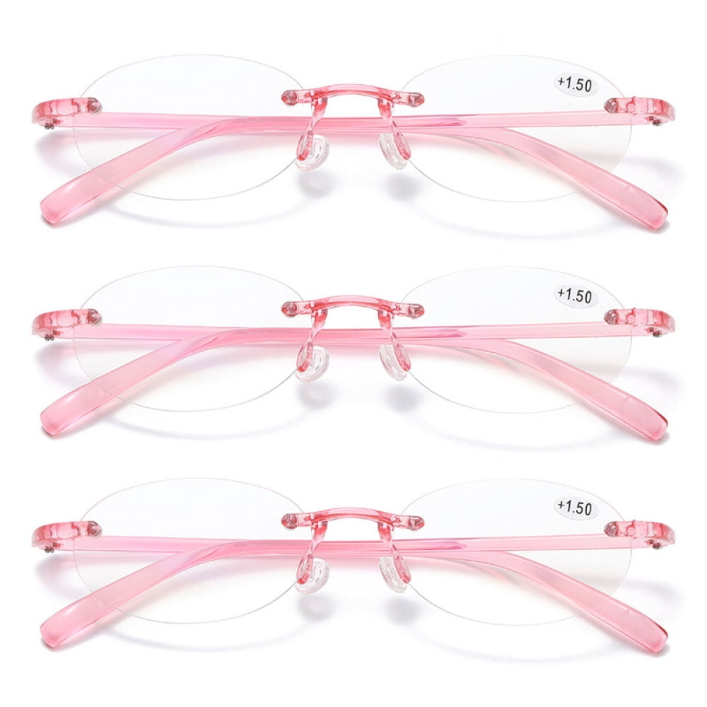 3 Pairs of Pink Frameless TR90 Anti-blue light Reading Glasses 2.50 for ...