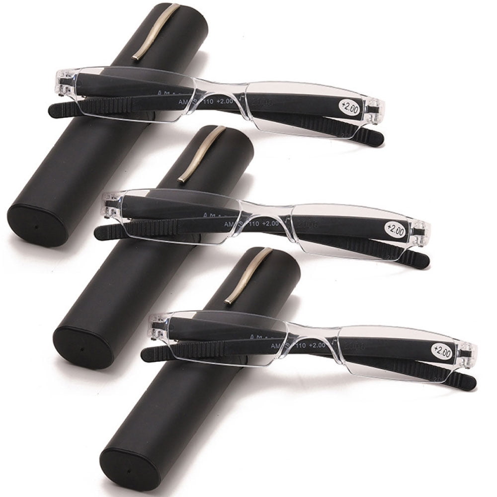 3 Pairs of Portable Small Rectangle Black Reading Glasses 1.00 With Pen ...