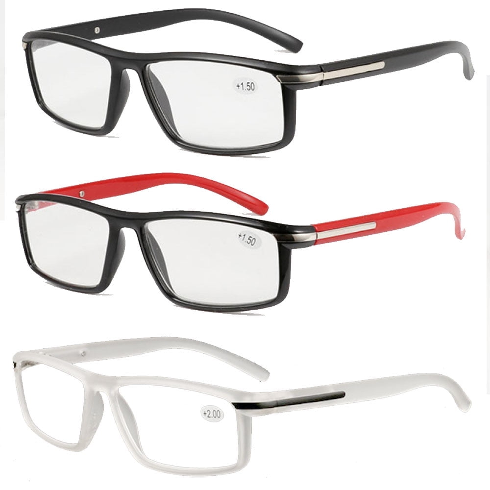 3 Pairs of Resin Classic Reading Glasses 1.50, Plastic Rectangle Sport ...