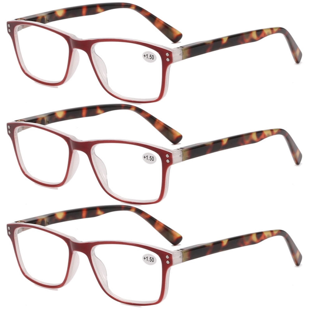 3 Pairs of Retro Rectangle Red Tortoiseshell Reading Glasses 2.00 for ...