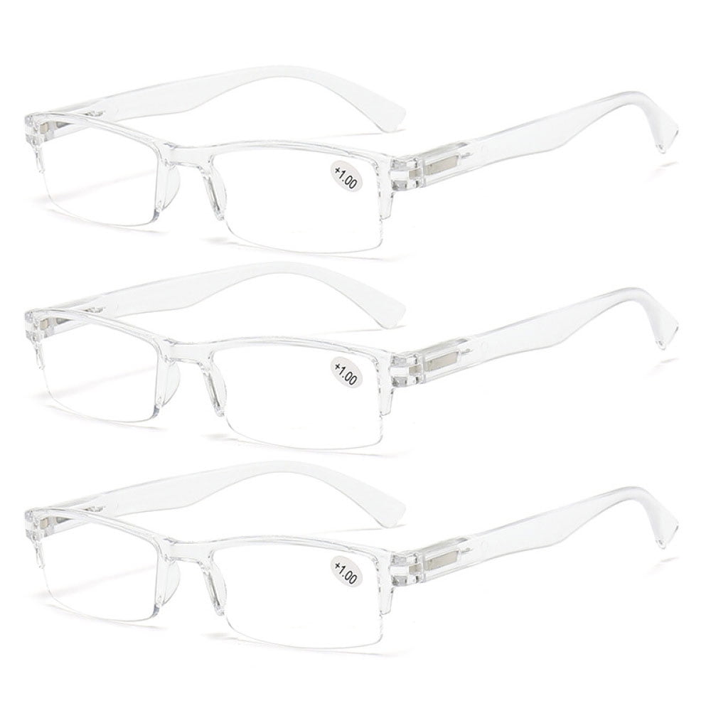 3 Pairs of Transparent Retro Rectangle Spring Hinge Reading Glasses 2. ...