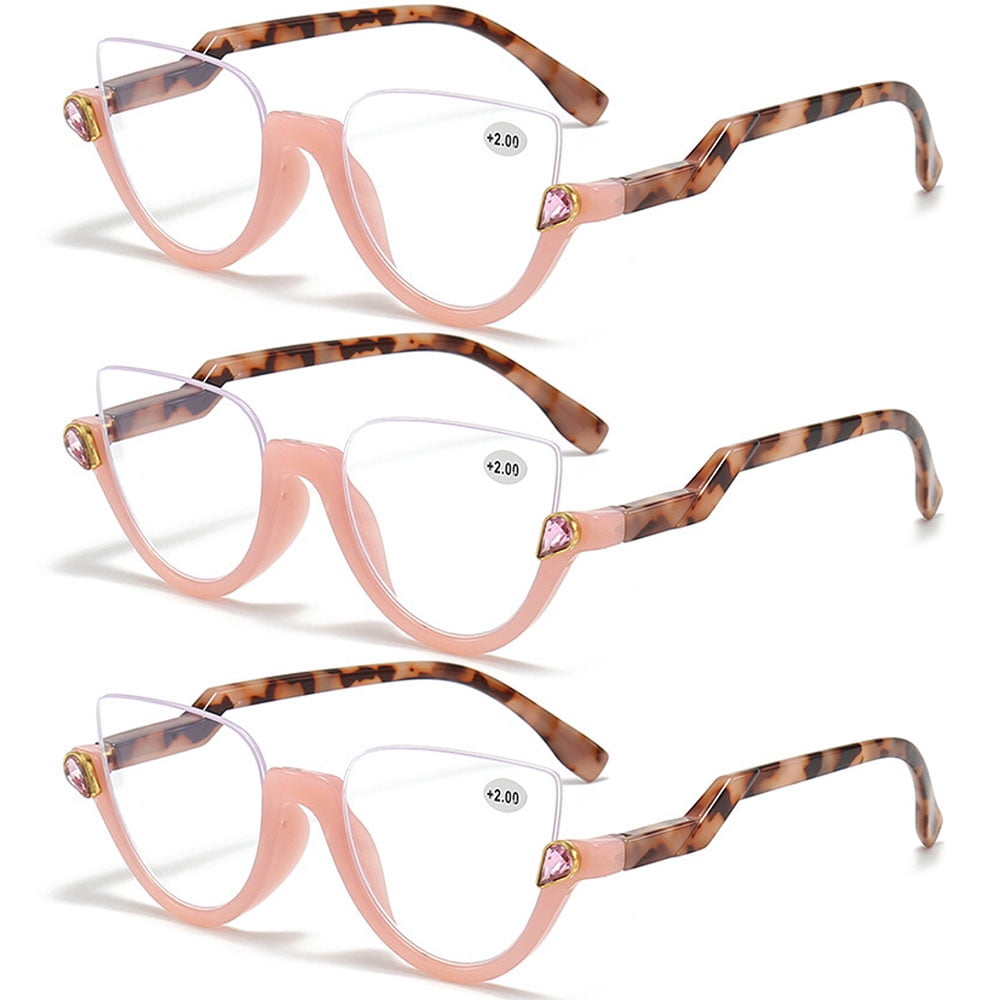 3 Pairs of Womens Half Moon Spring Hinge Reading Glasses 1.5 Fashion ...