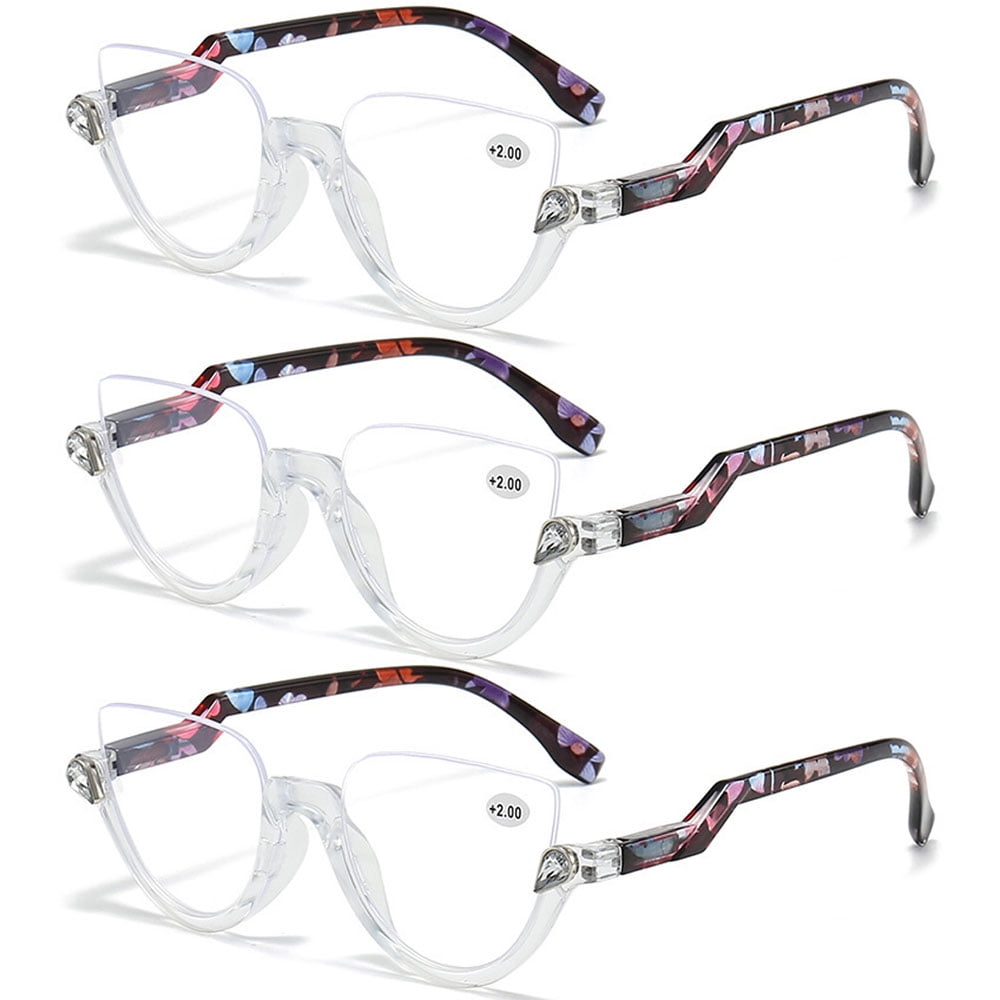3 Pairs of Womens Half Moon Spring Hinge Reading Glasses 4.0 Fashion ...
