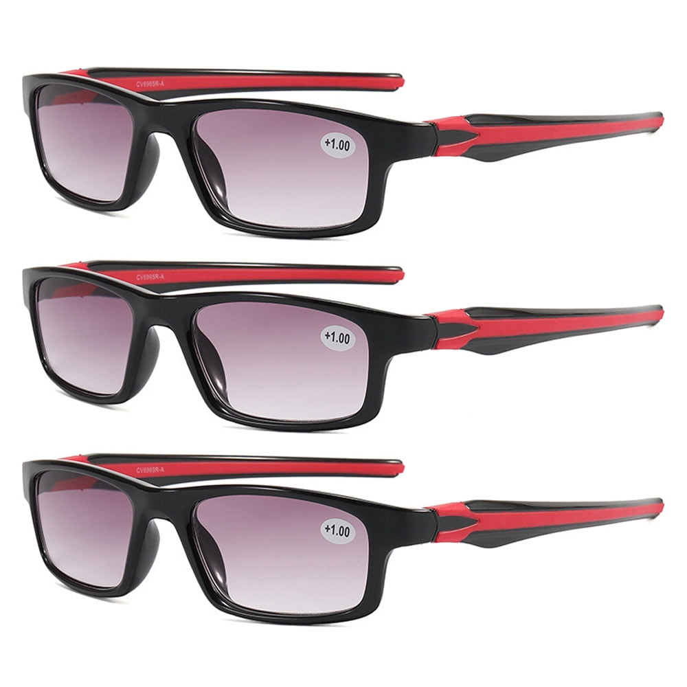 3 Pairs of Mens Rectangle Sunglasses Reading Glasses 3.00, Yellow Sport ...