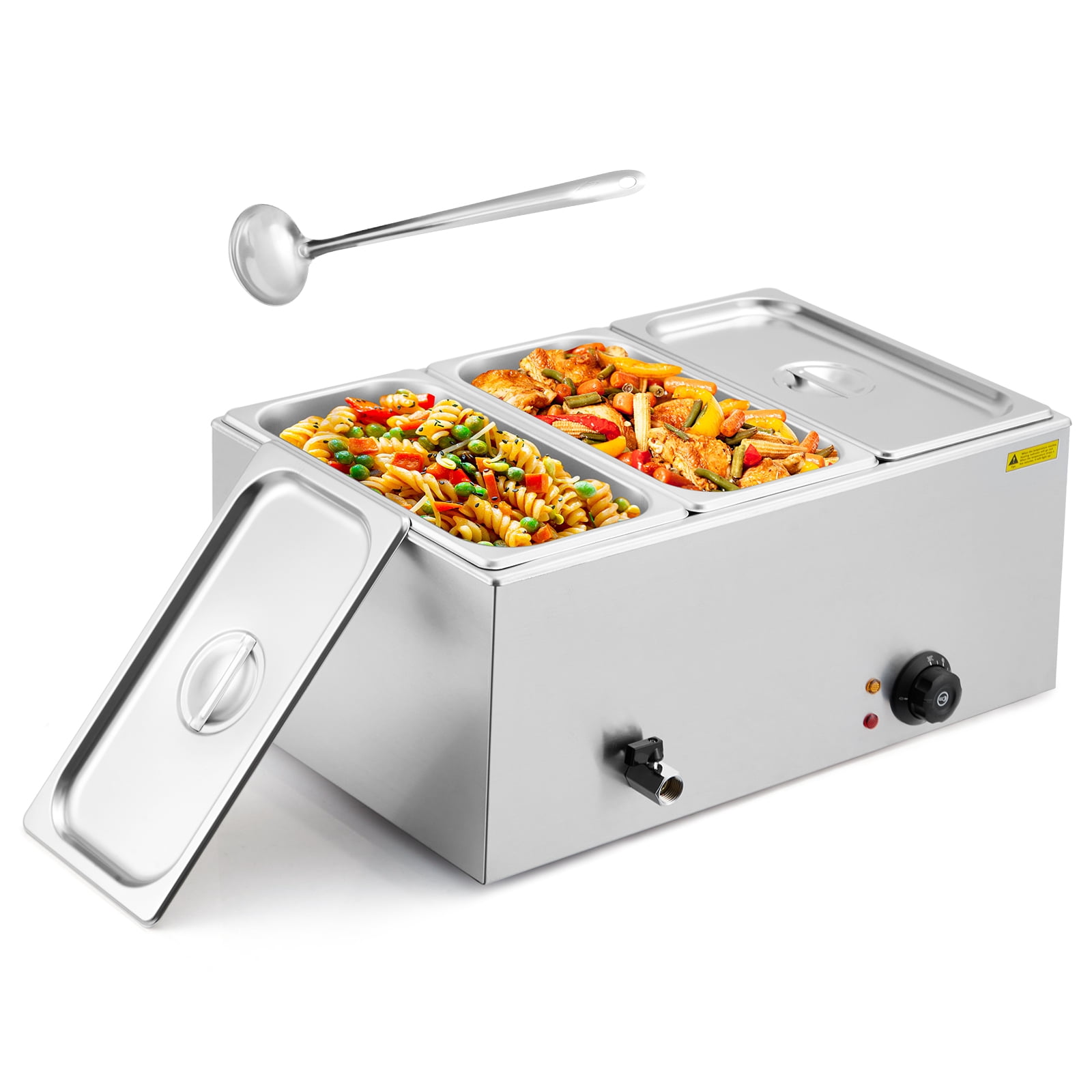 3-Pan 21QT Electric Commercial Food Warmer,7 QT/ Pan Stainless Steel ...