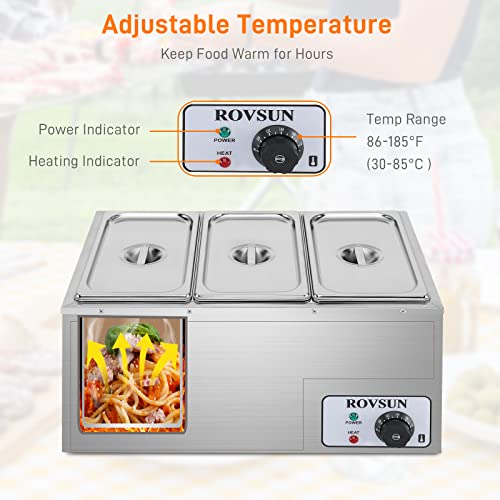 3-Pan(6.9Qt*3) Commercial Food Warmer, 110V Electric Desktop Steam ...