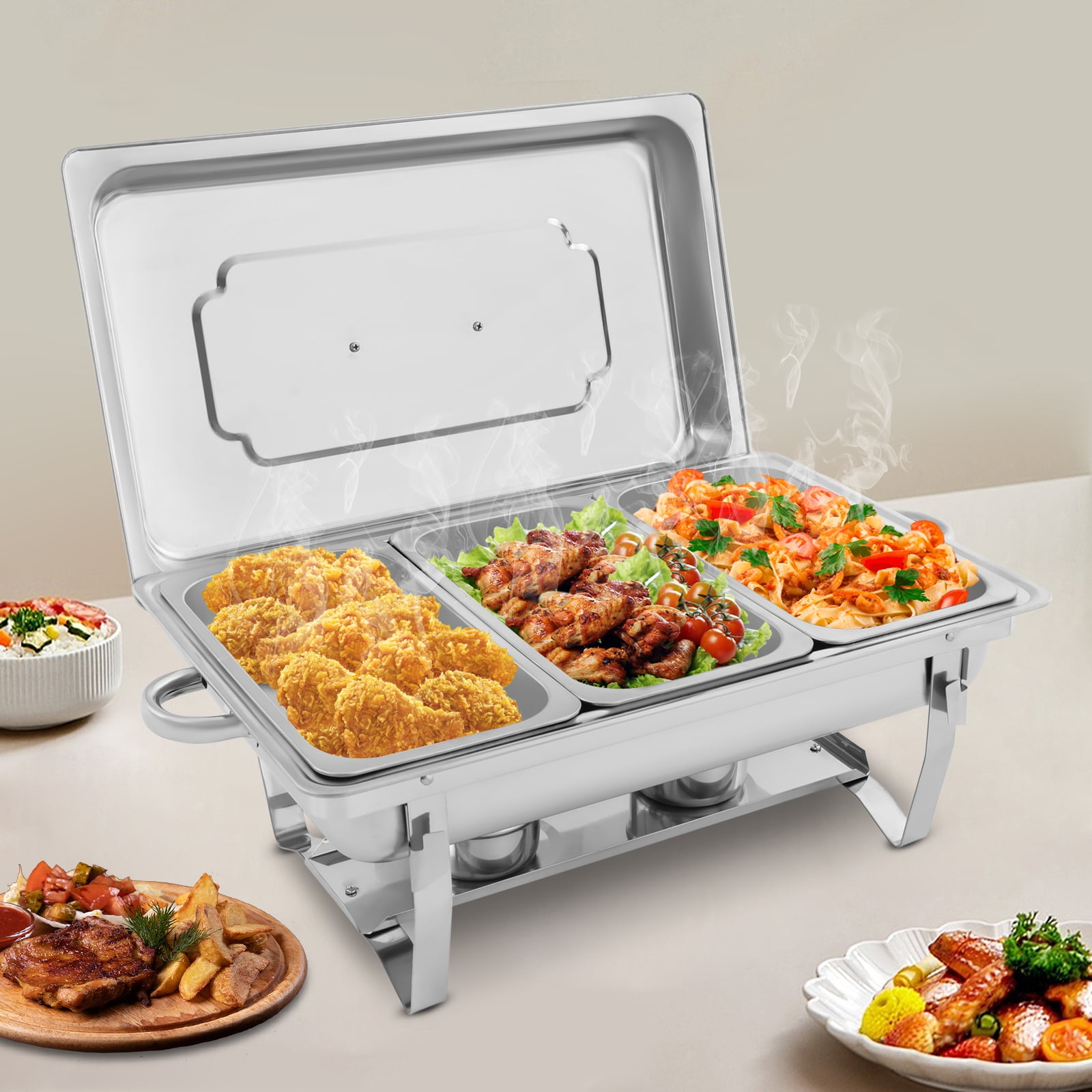 3-Pan Chafing Dish Buffet Set, Stainless Steel with Fuel Holders for ...