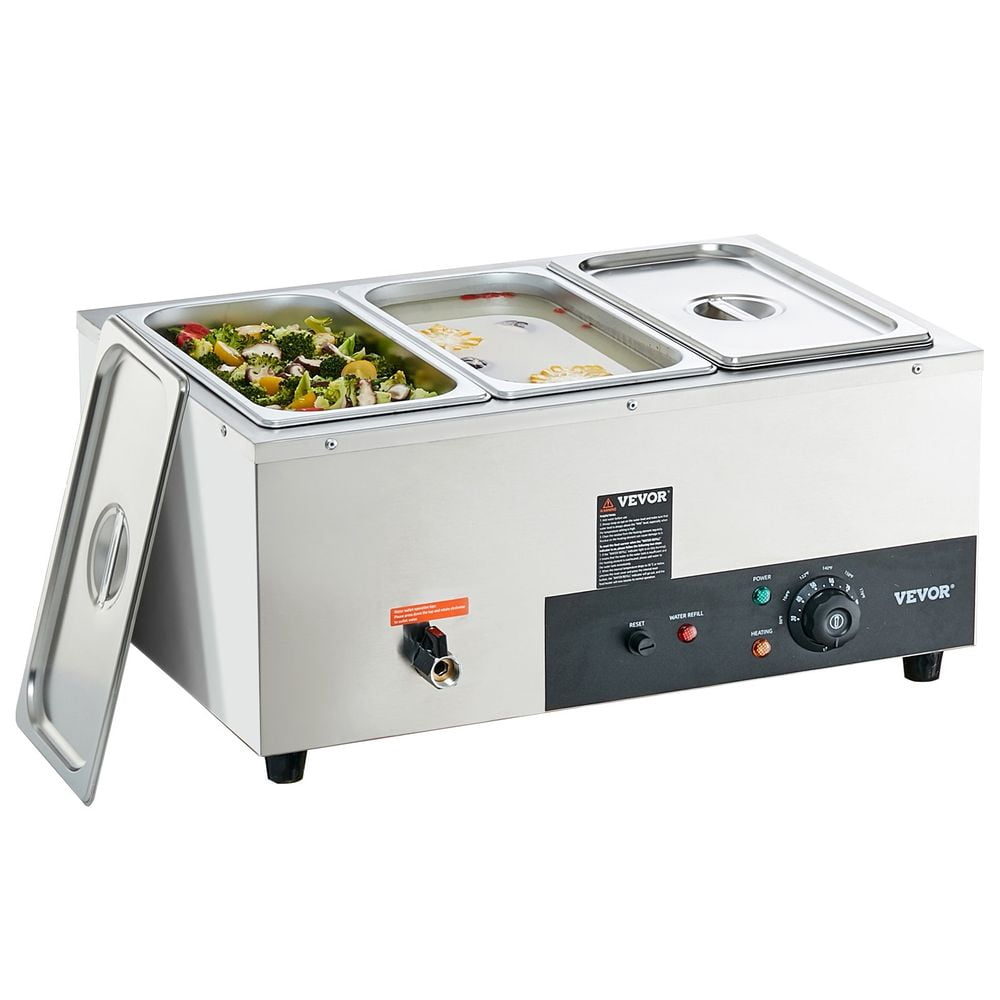3-Pan Commercial Food Warmer, 3 x 8QT Electric Steam Table, 1500W ...