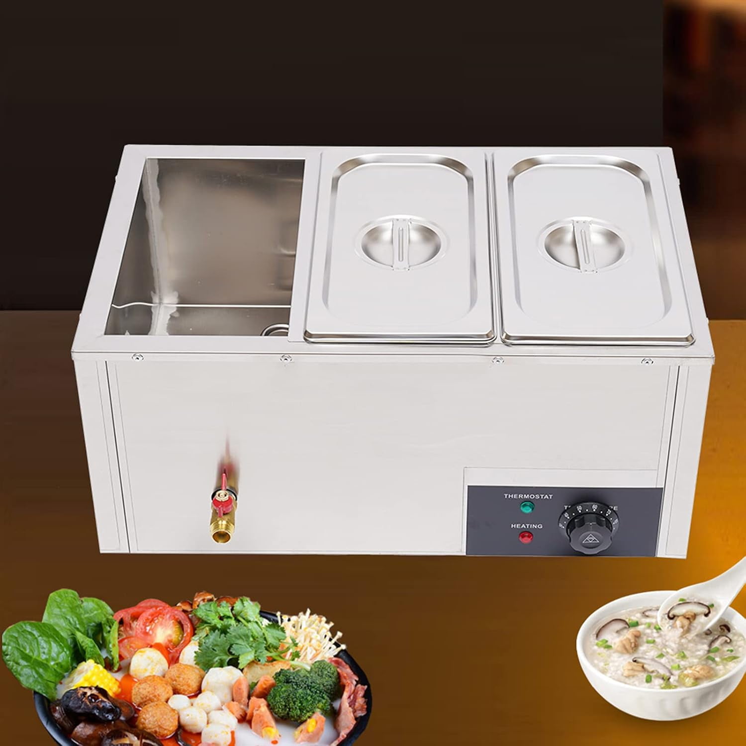 3-Pan Commercial Food Warmer, 7.36Qt Professional Stainless Steel Bain ...