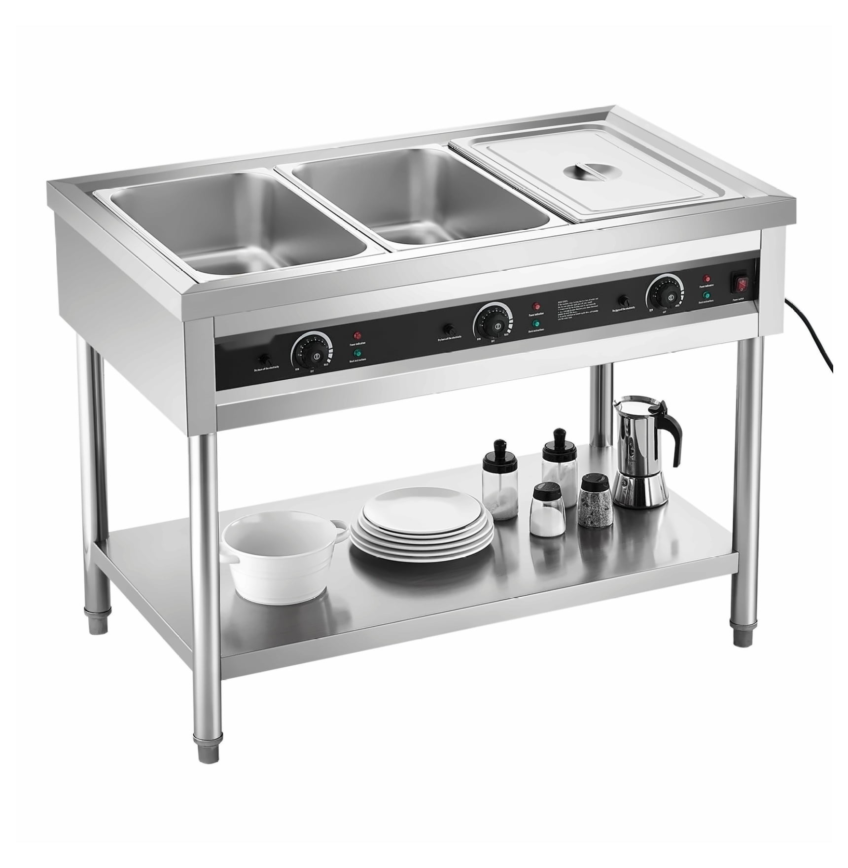 3-Pan Commercial Food Warmer - Steam Table with Independent Control ...