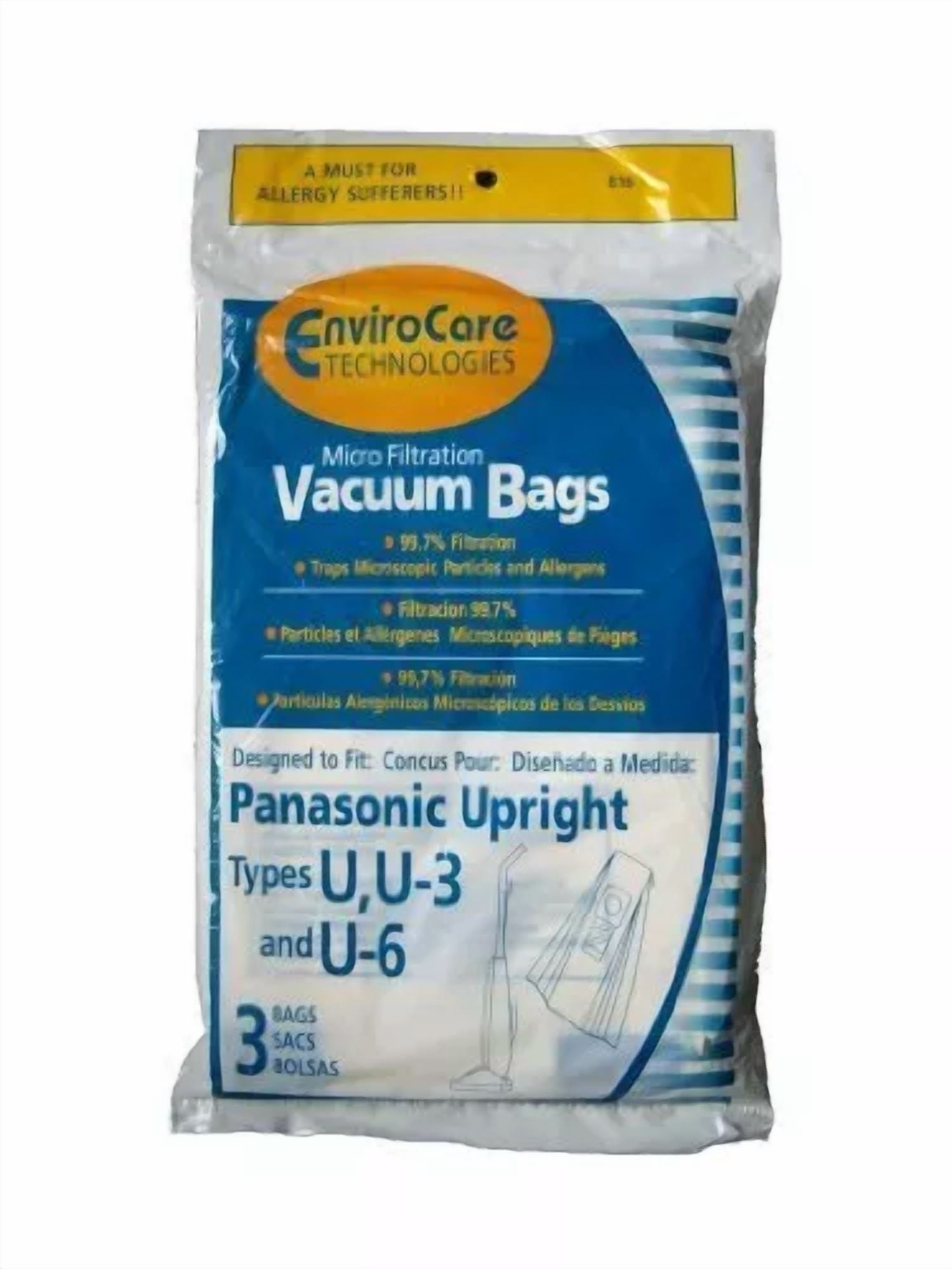 3 Panasonic Type U U3 U6 Upright Vacuum Cleaner Microfiltration Bags ...