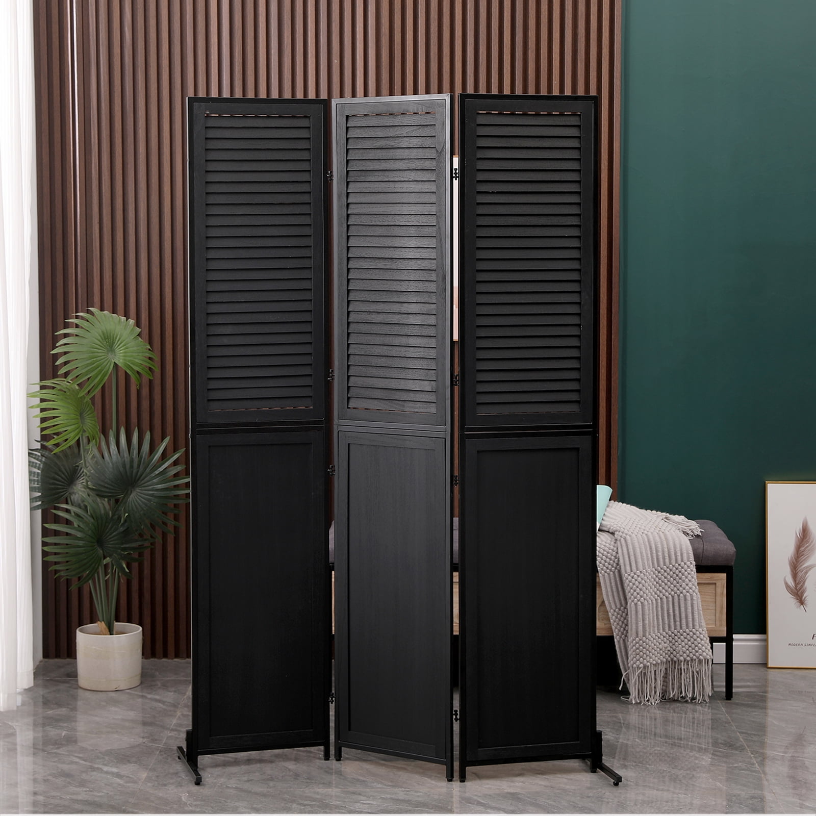 3 Panel 5.9 FT Wooden Room Dividers Privacy Screen Folding Room ...