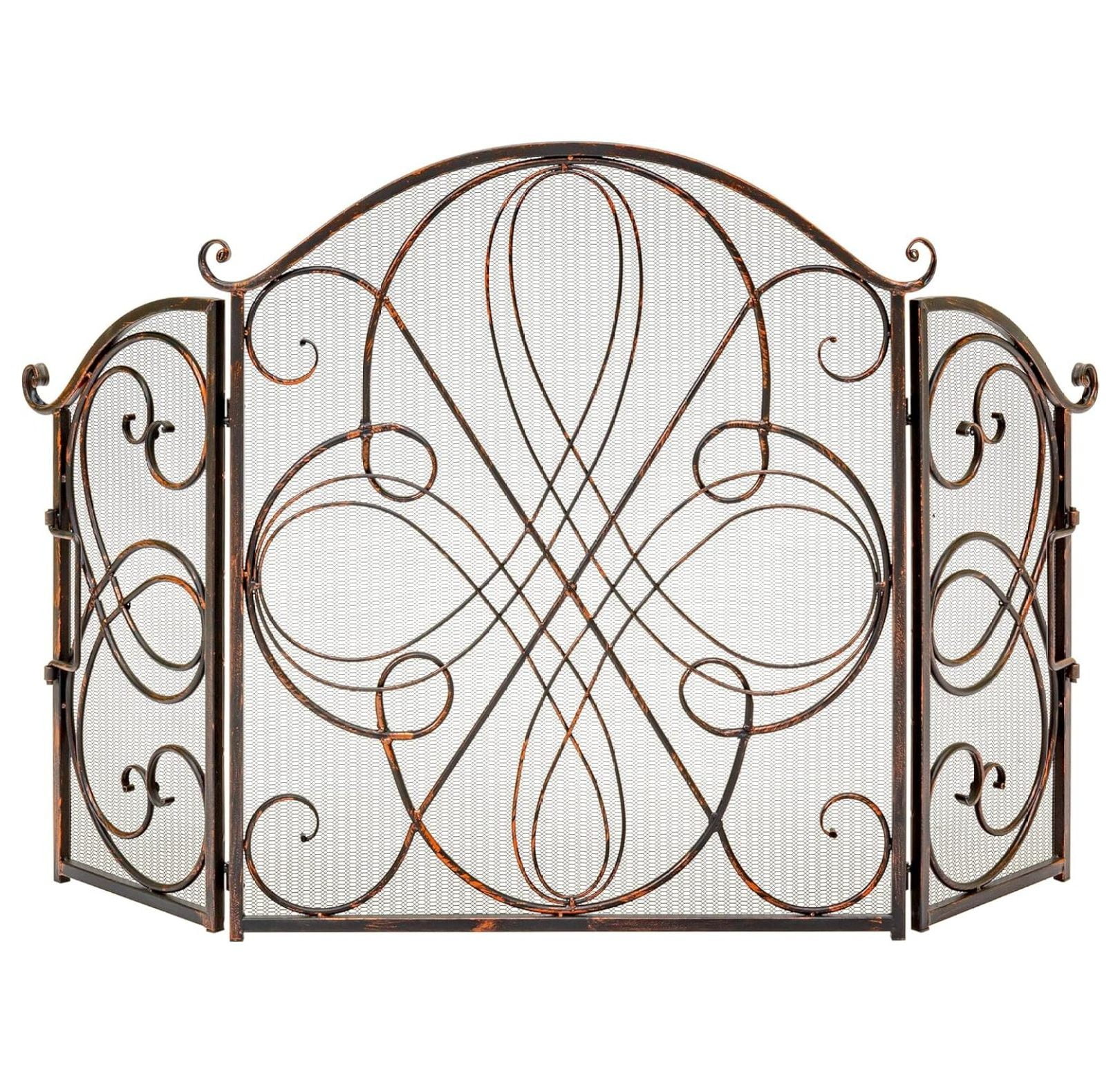 3-Panel 55x33in Solid Wrought Iron See-Through Metal Fireplace Screen ...