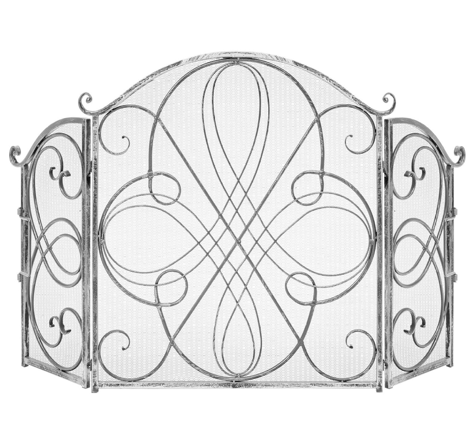 3-Panel 55x33in Solid Wrought Iron See-Through Metal Fireplace Screen ...