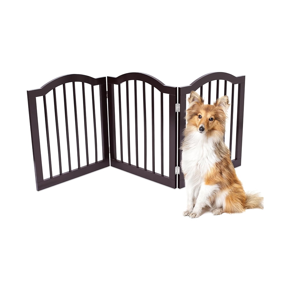 3 Panel Arched Top Dog Gate, 24in H x 60in W Folding Pet Barrier, Free ...