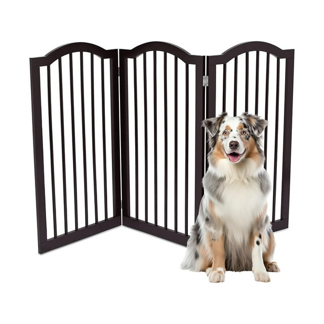 3 Panel Arched Top Dog Gate, 36in H x 60in W Folding Pet Barrier, Free ...