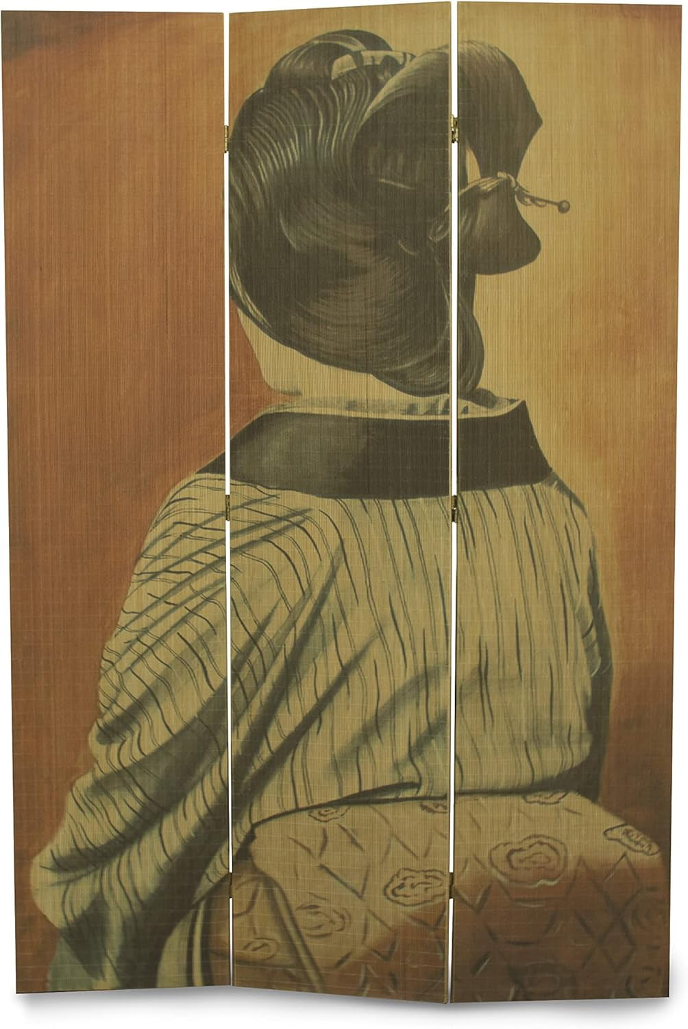 3 Panel Bamboo Folding Screen Painting Room Divider- Japanese Geisha ...