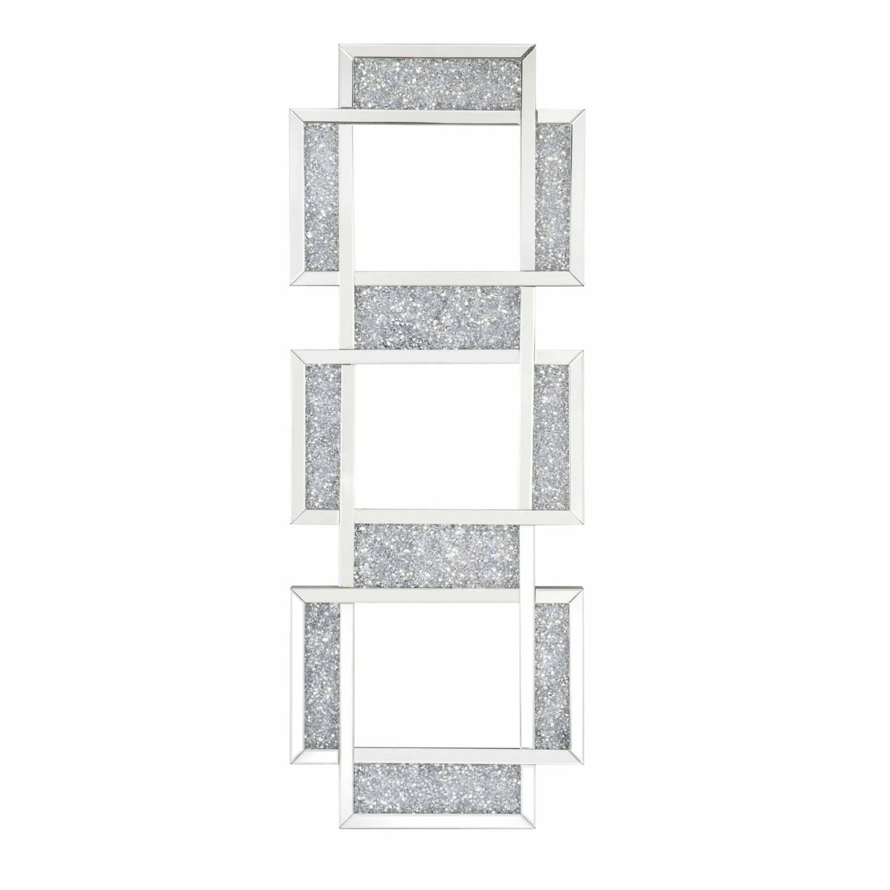 3 Panel Beveled Wall Mirror with Faux Diamond Insert, Silver - Saltoro ...