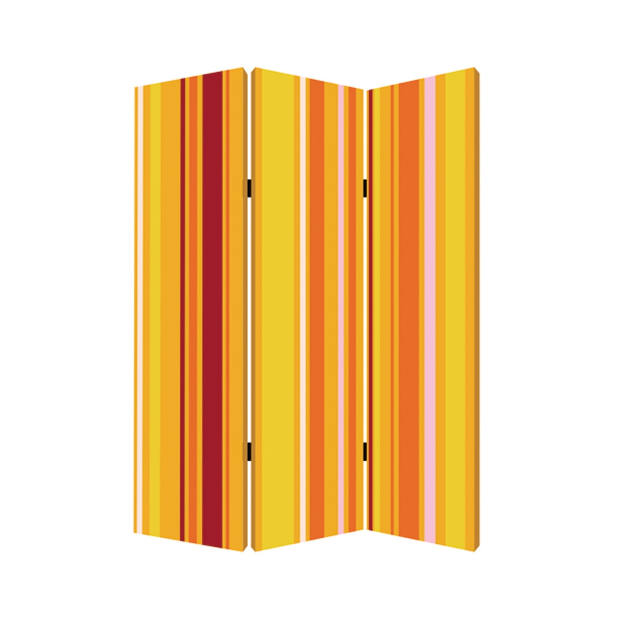 3 Panel Canvas Screen with Bright Stripe Print, Yellow and Red ...